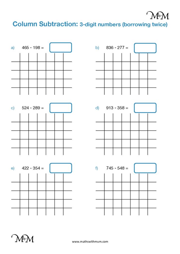 Column Subtraction Of Three Digit Numbers With Borrowing Twice Maths 